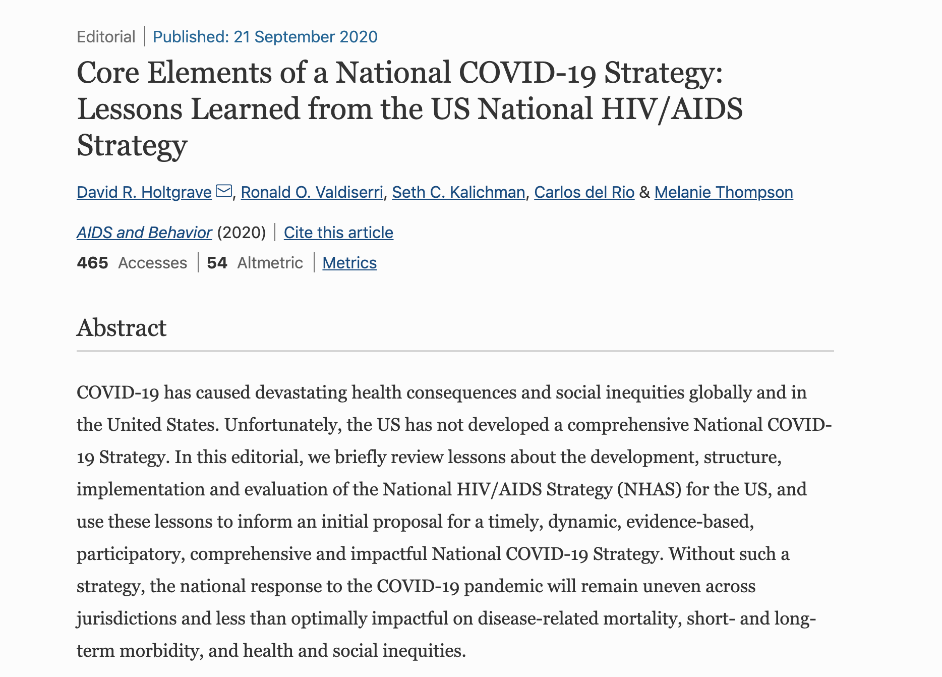 Core Elements of a National COVID-19 Strategy | University at Albany